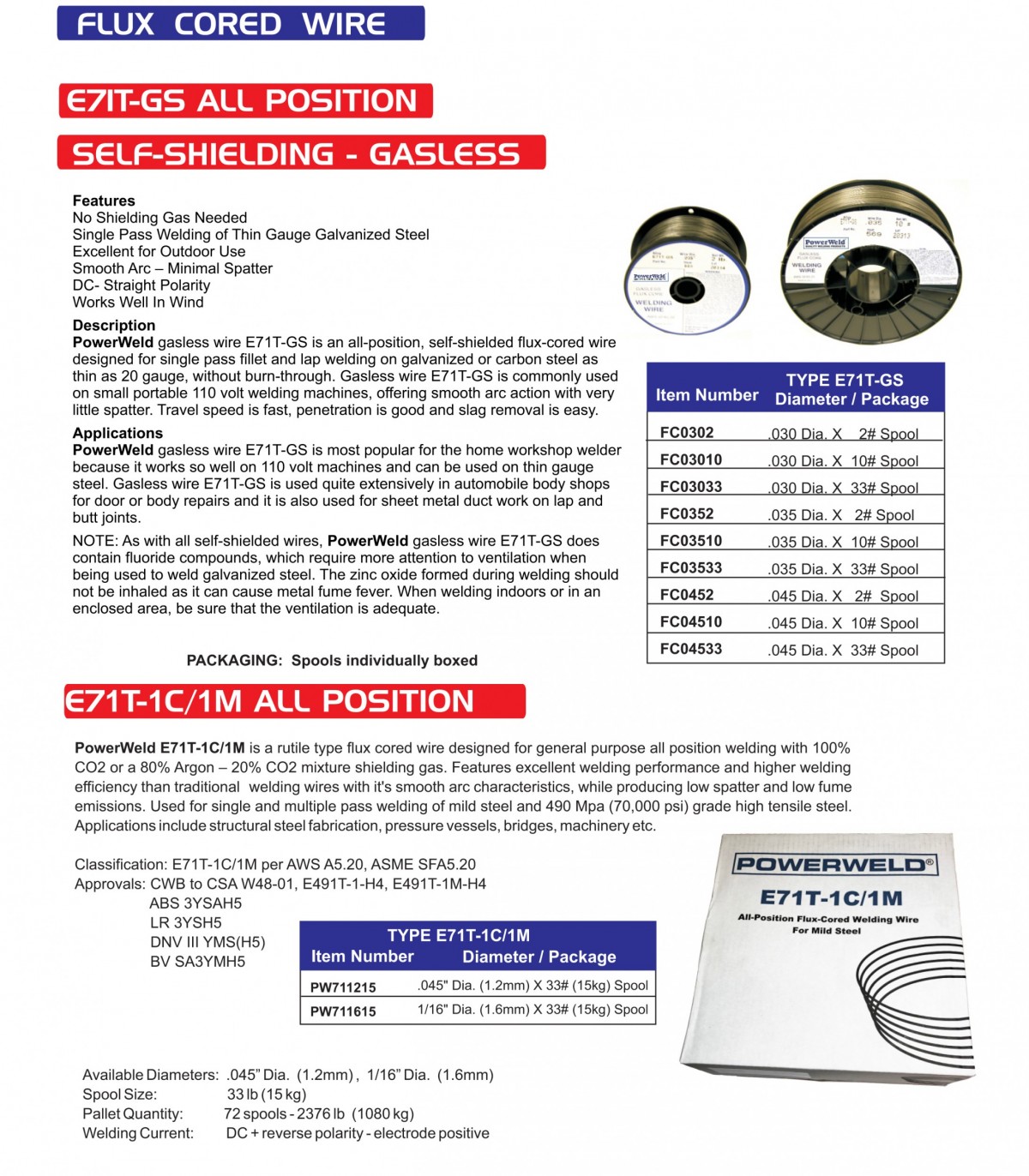 PowerWeld Inc. :: Filler Metal Products :: Flux Cored Wire